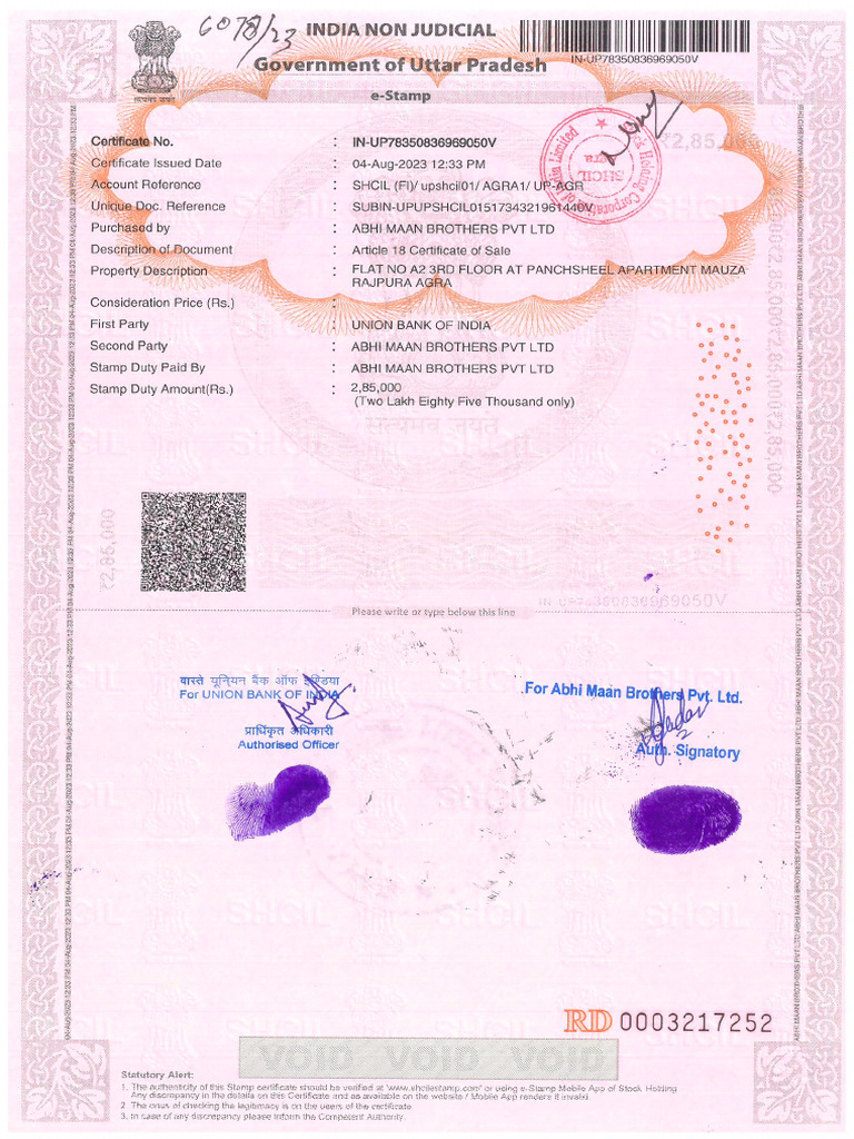 Sale Deed Abhimaan Brothers A2 3 Floor | PDF