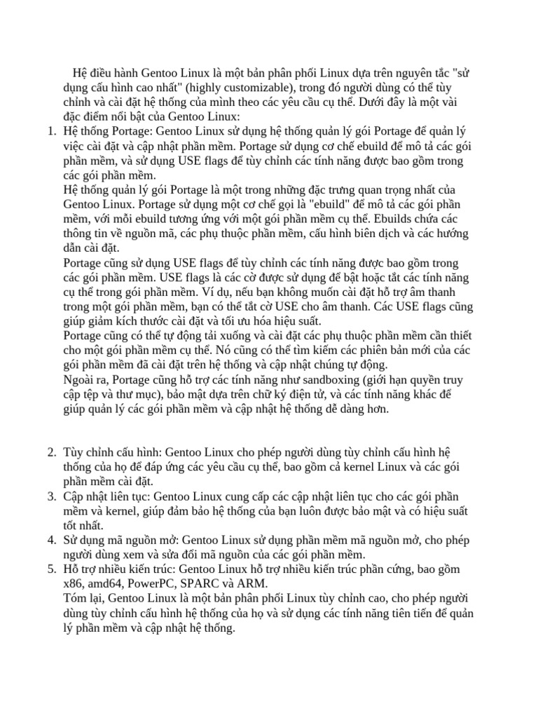 Đặc Điểm Của HĐH Gentoo Linux | PDF