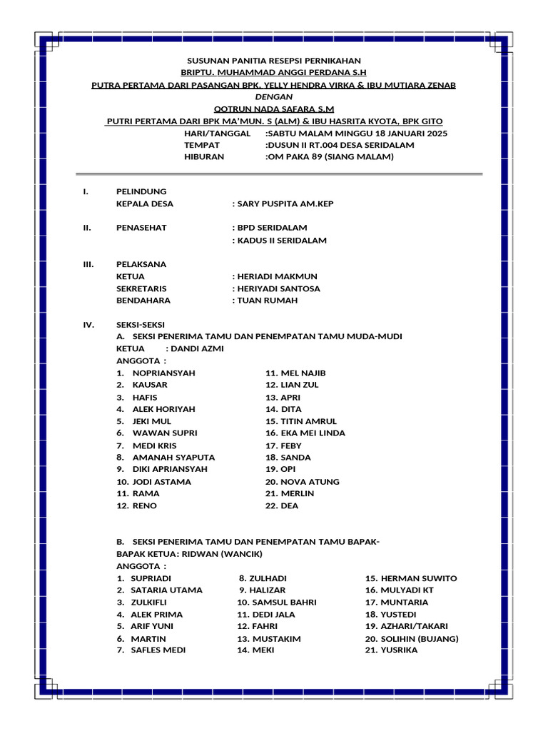 Panitia Resepsi Pernikahan Muhammad Anggi | PDF