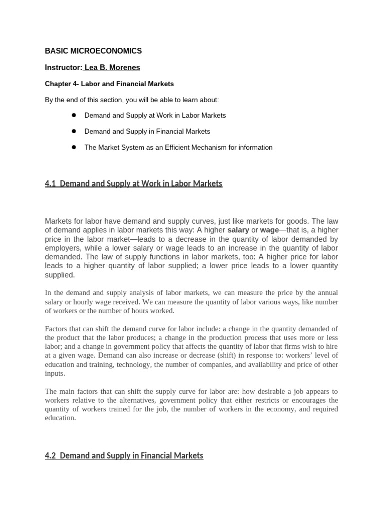Labor and Financial Markets Overview | PDF | Labour Economics | Supply ...