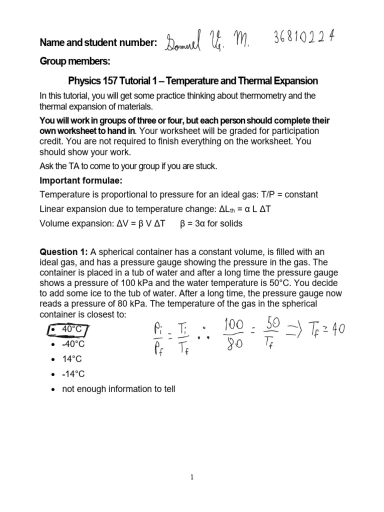 Tutorial 1_1 | PDF | Thermal Expansion | Physical Quantities