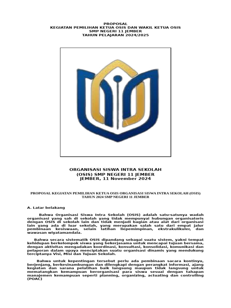 Proposal Kegiatan Pemilihan Ketua Osis Dan Wakil Ketua Osis | PDF | Karier & Perkembangan | Ilmu ...