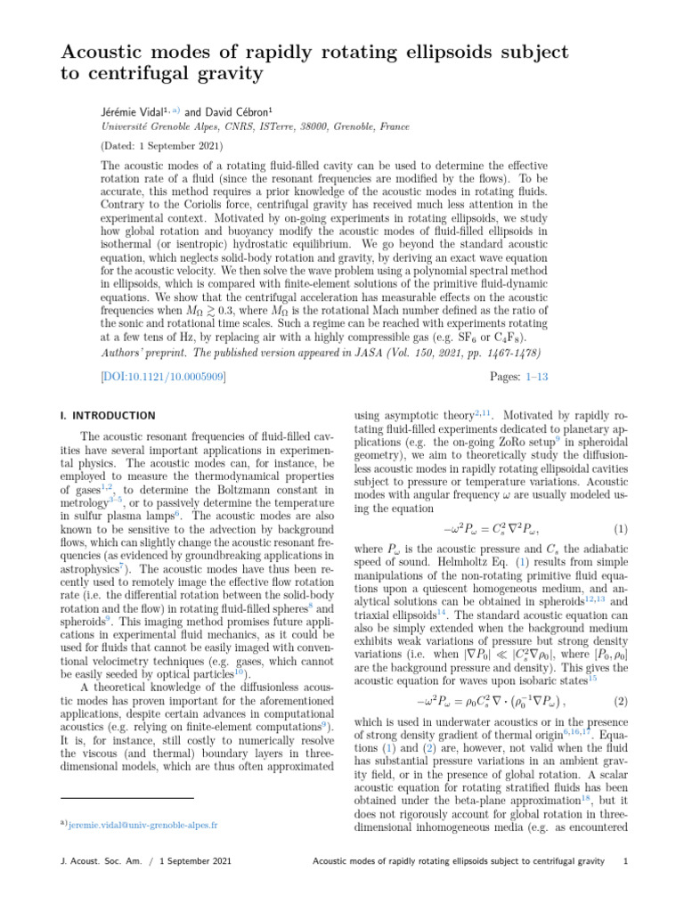 Acoustic Modes of Rapidly Rotating Ellipsoids Subject To Centrifugal Gravity | PDF | Fluid ...