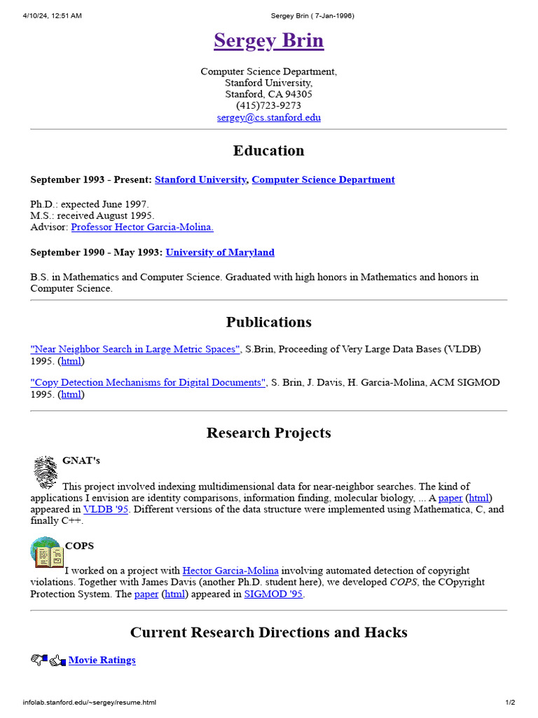 Sergey Brin ( 7-Jan-1996) | PDF | Algorithms | Computer Programming