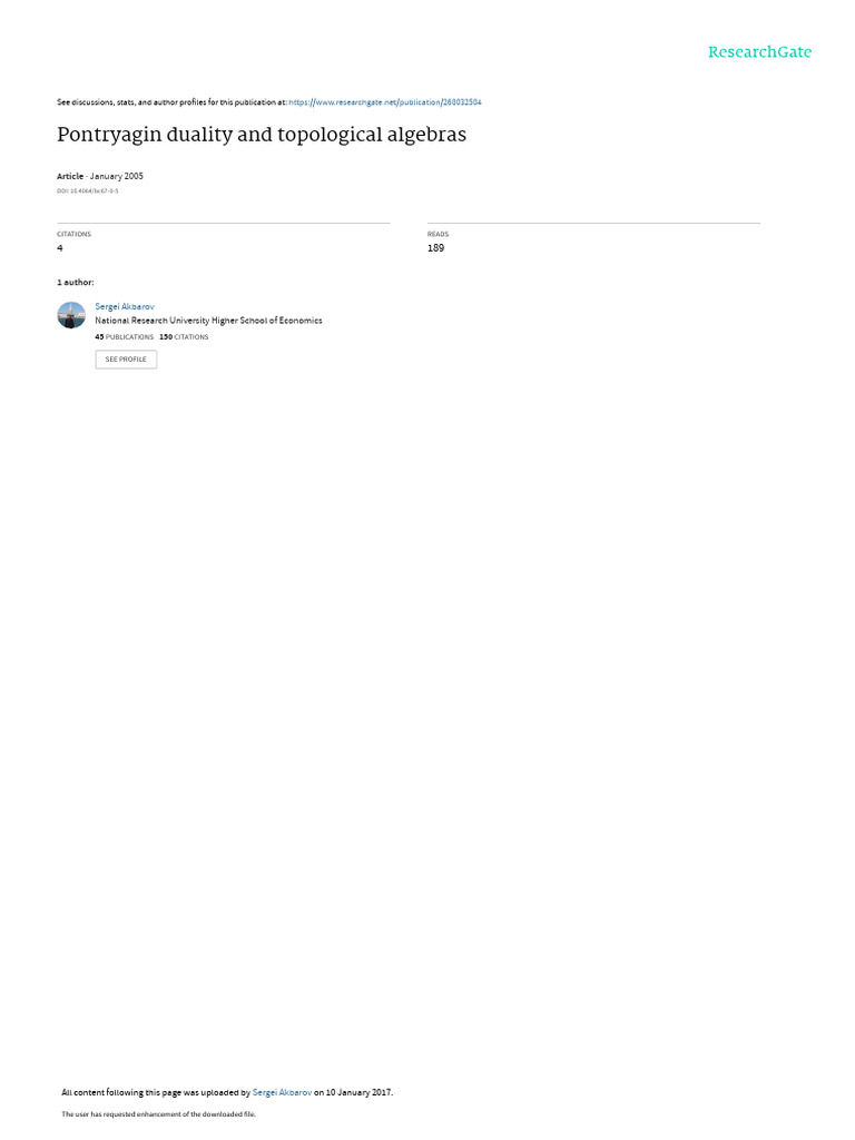 Pontryagin Duality & Algebras | PDF | Group (Mathematics ...