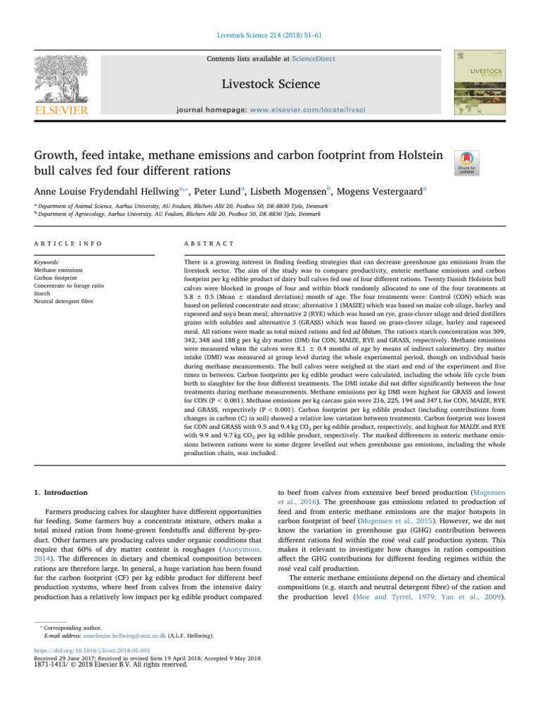 Hellwing Et Al., 2018 | PDF | Cattle | Carbon Footprint