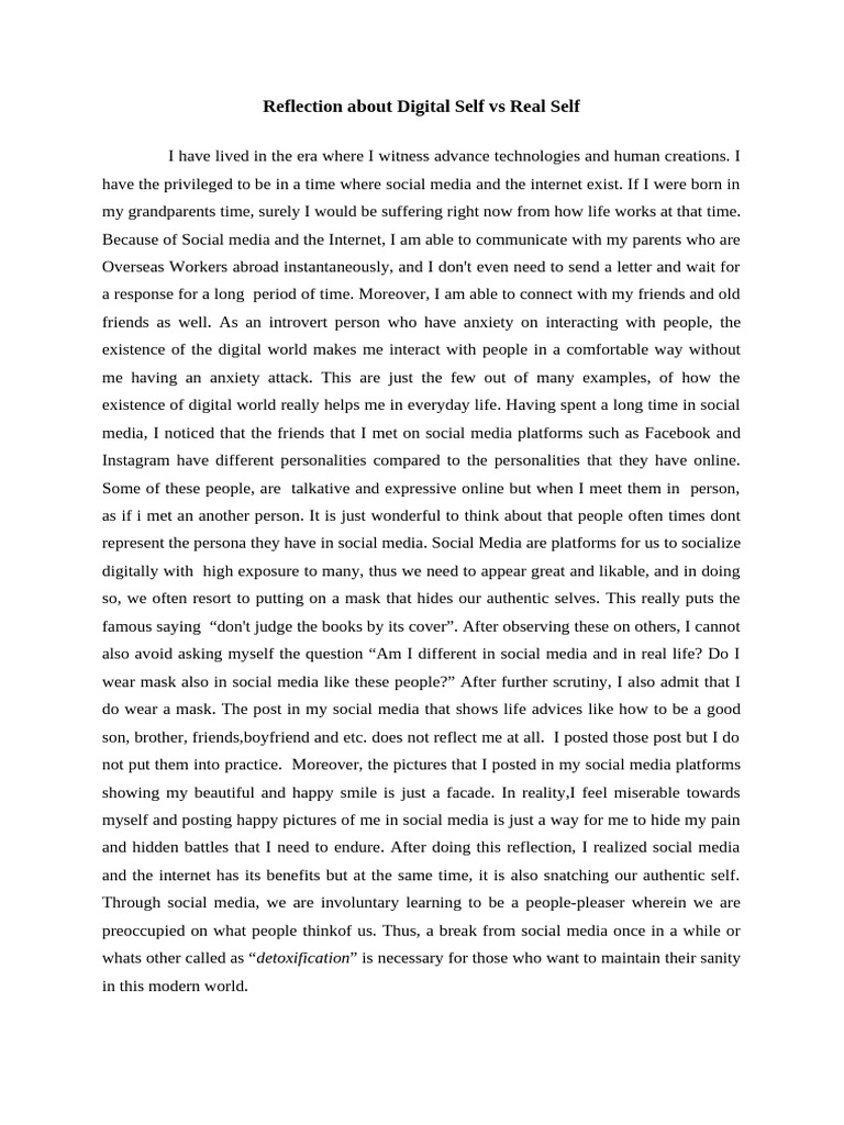 Digital vs Real Self Reflection | PDF