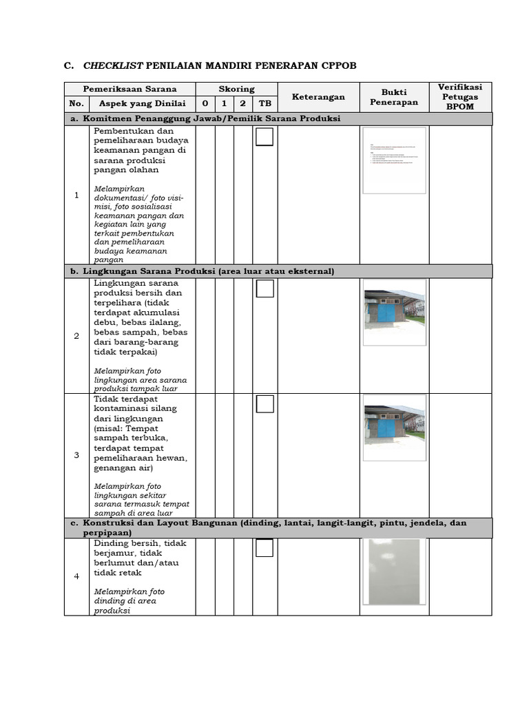 Formulir Penilaian Mandiri Penerapan CPPOB | PDF