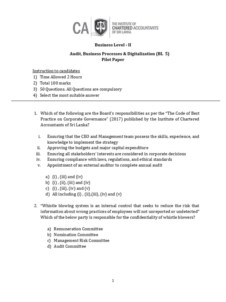 BL5 Pilot Paper (English) | PDF | Audit | Auditor's Report