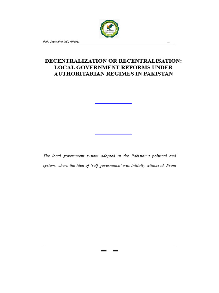 28 Decentralization or Recentralisation Local Government Reforms Under ...