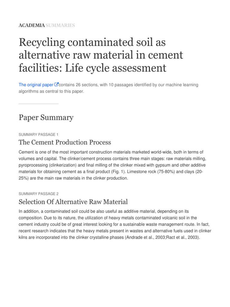 Recycling Contaminated Soil As Alternative Raw Material in Cement ...