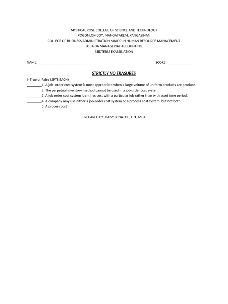 Managerial Accounting Midterm Exam | PDF | Computers