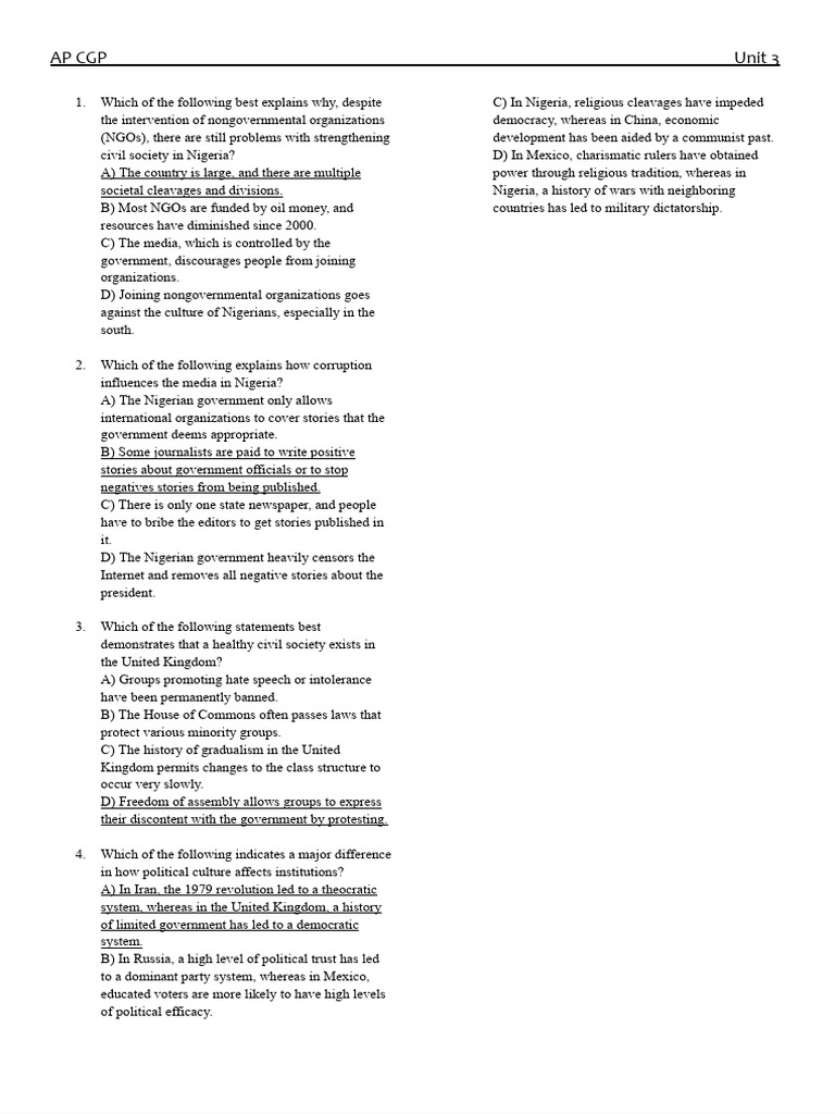 AP CGP MCQ Unit 3.5 | PDF | Government | Human Rights