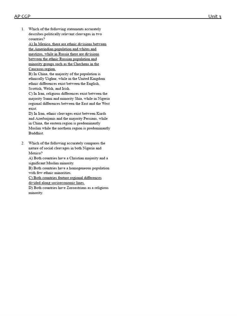 AP CGP Unit 3.1 MCQ | PDF