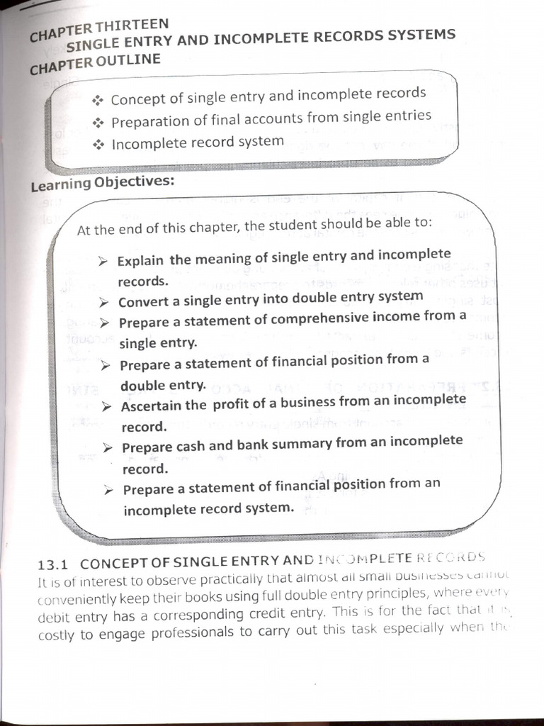 Single Entry and Incomplete Records System | PDF