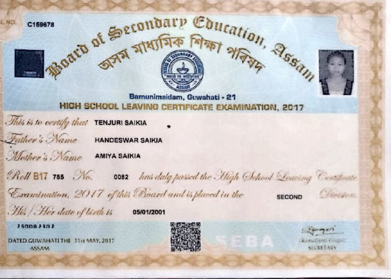 Tenjuri HSLC Certificate | PDF