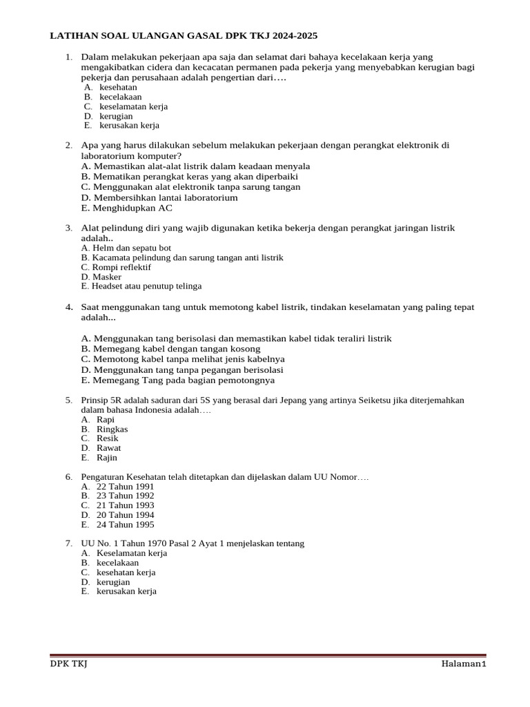 Latihan Soal Ulangan Gasal DPK TKJ 2024-2025 | PDF