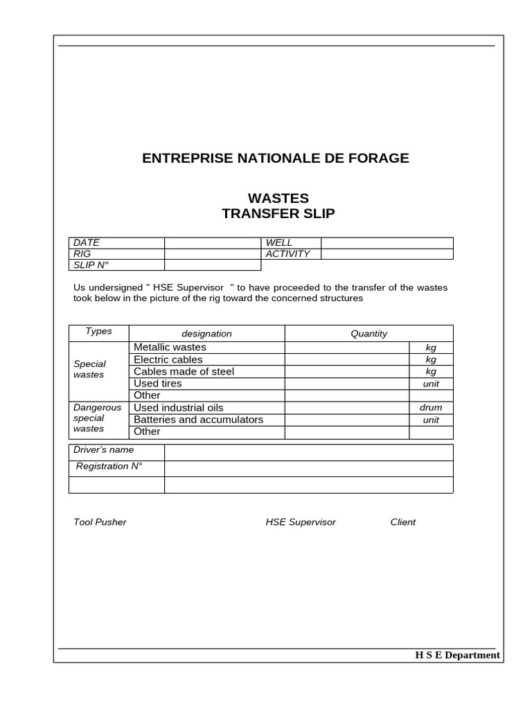 19 Waste Transfert Slip | PDF