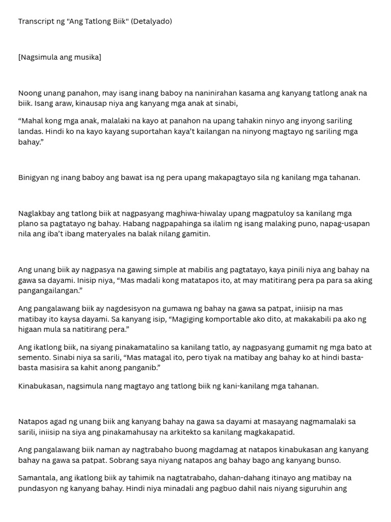 Transcript NG Ang Tatlong Biik (Detalyado) | PDF