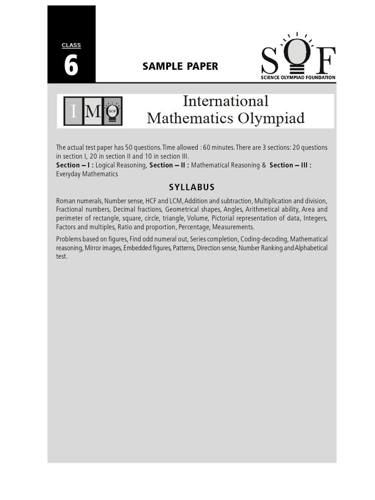 Class 6 IMO | PDF | Numbers | Ratio