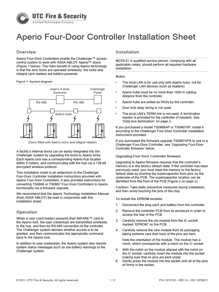 A Aperio Four-Door Controller Installation Sheet | PDF | Electrical Connector | Printed Circuit ...