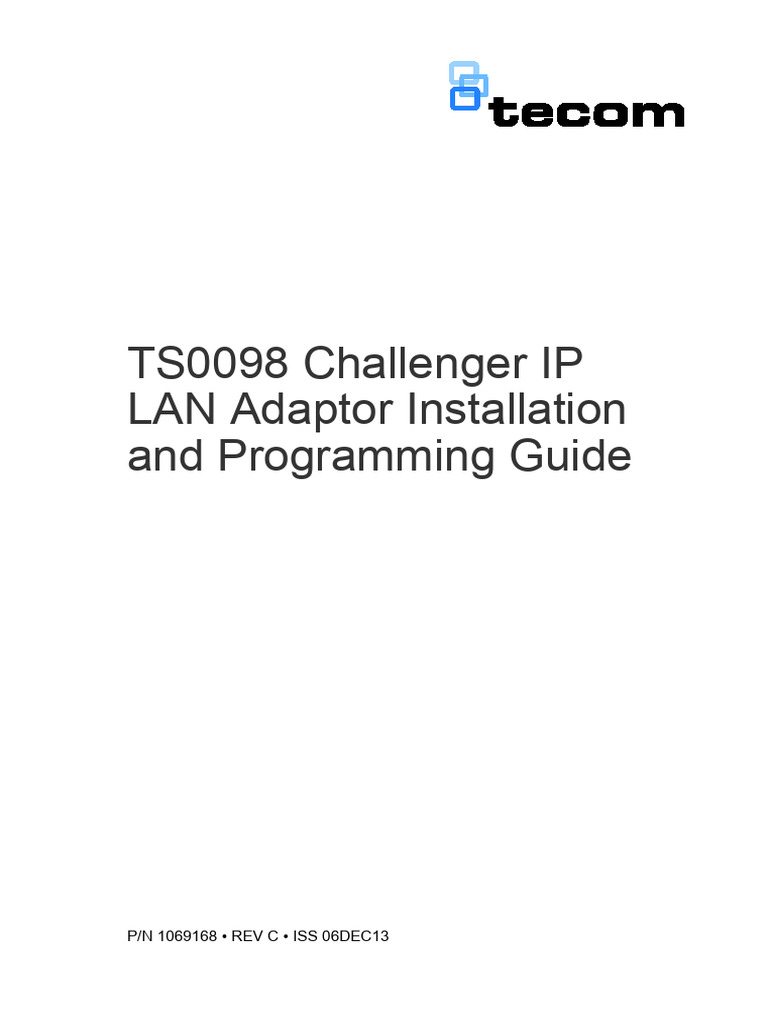 C TS0098 Challenger IP LAN Adaptor Installation and Set Up Guide | PDF | Legal Liability | Copyright