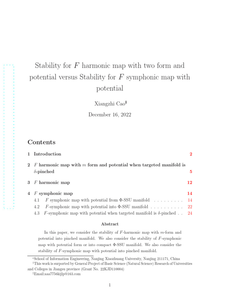Stability For F Harmonic Map With Two Form and Pot | PDF | Manifold ...