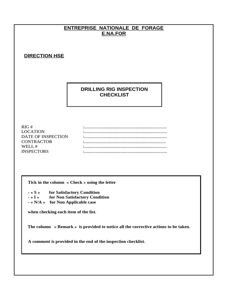 25 Rig Inspection Checklist | PDF | Personal Protective Equipment ...