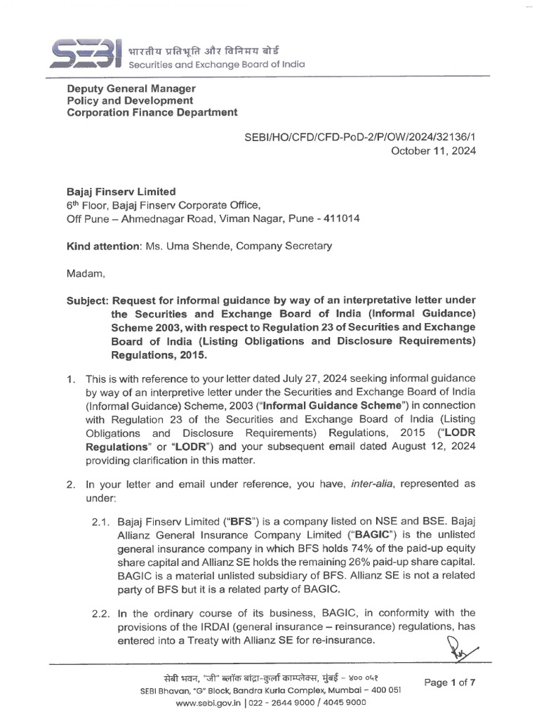 11.10.2024.informal Guidance Letter by SEBI Revised - P | PDF