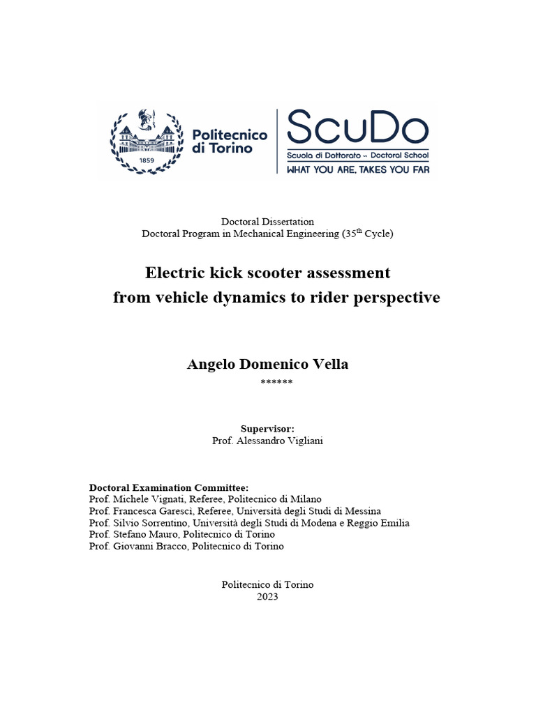 Polito PHD Thesis VELLA ANGELO DOMENICO | PDF | Motorcycle | Transport