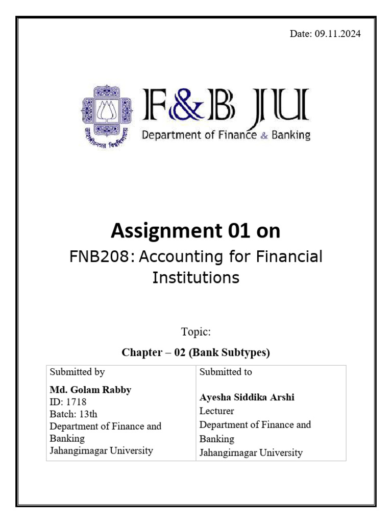 ID - 1718 Md. Golam Rabby (Bank Subtypes) | PDF | Banks | Loans