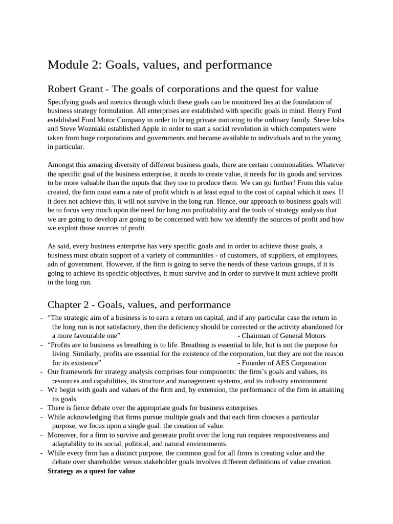 Module 2 - Goals, Values, and Performance | PDF | Discounted Cash Flow ...