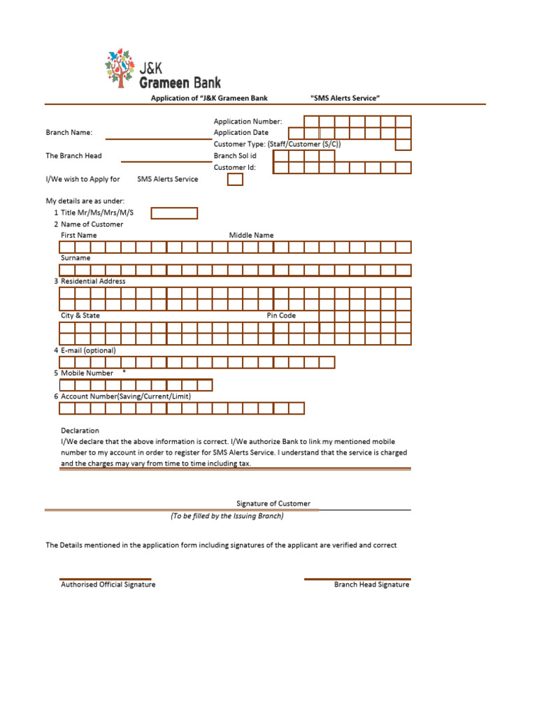 Application of "J&K Grameen Bank "SMS Alerts Service" | PDF