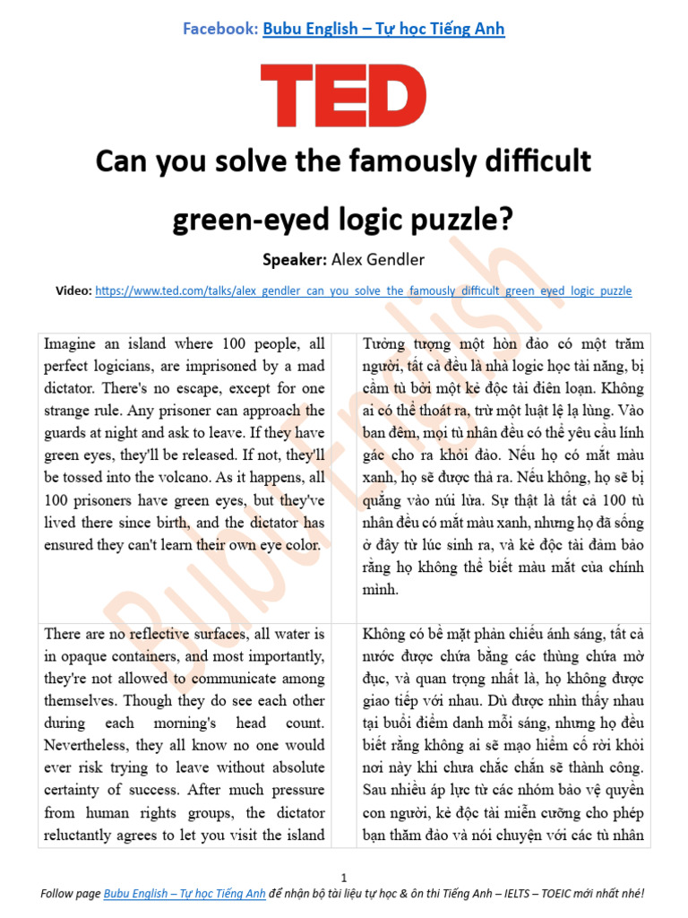 Can You Solve The Famously Difficult Green-Eyed Logic Puzzle | PDF