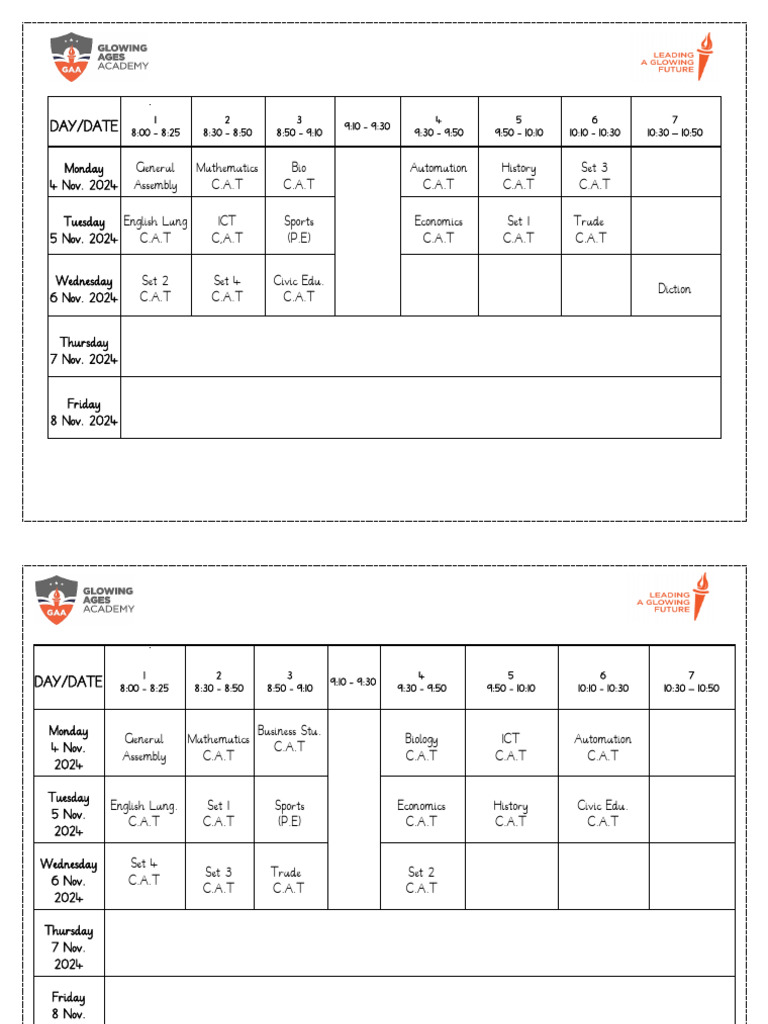 Secondary Term 1 2nd CAT TimeTable | PDF | Science