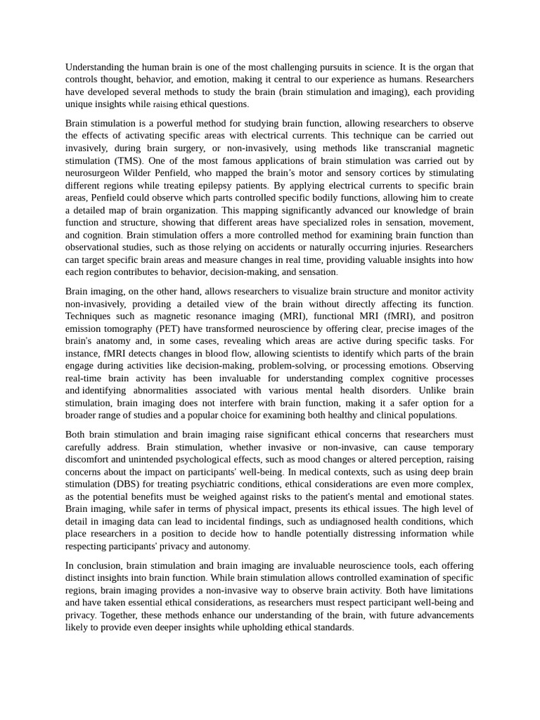 Methods of Studying The Brain Essay | PDF | Neuroimaging | Brain