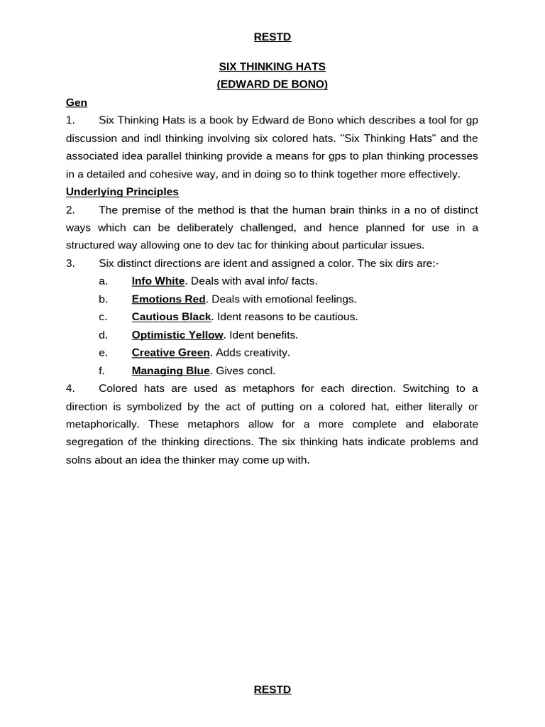 Six Thinking Hats | PDF | Science & Mathematics