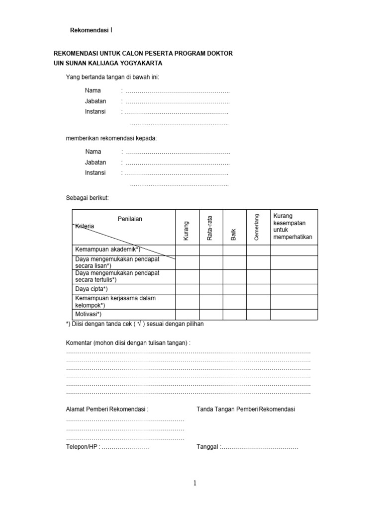 Form Rekomendasi S3 | PDF