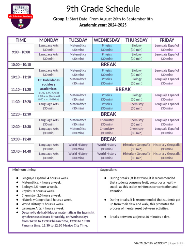 9th Grade Math Schedule Overview | PDF | Academic Term