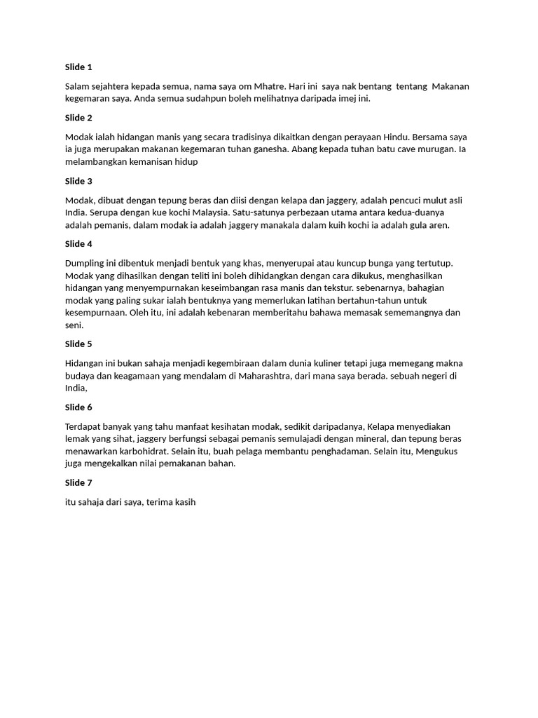 Malay PPT Script | PDF | Memasak, Makanan, & Anggur | Kesehatan Holistik