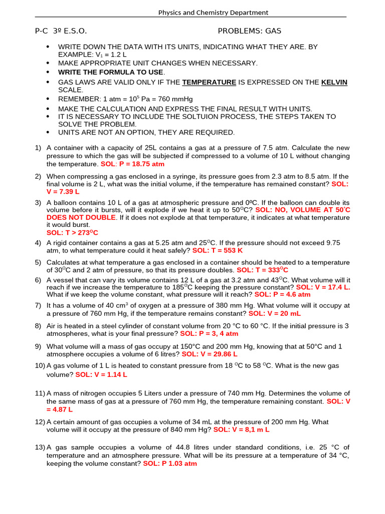 Activities. Gas Laws | PDF | Gases | Litre