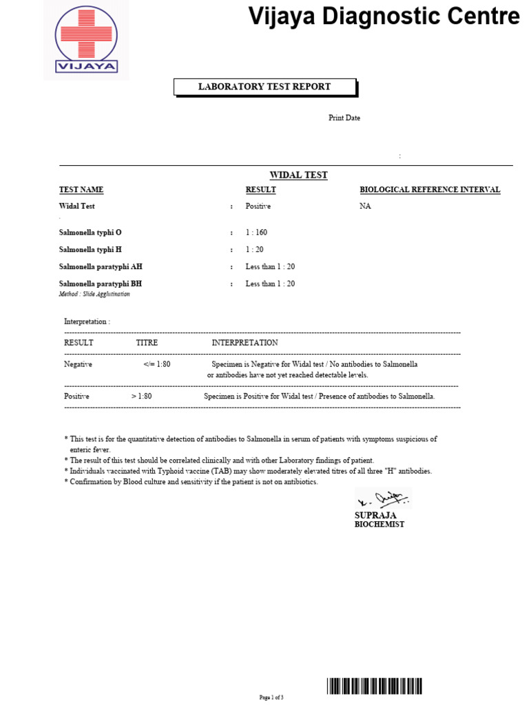 Paras 86190034-Thypoid-Report | PDF | White Blood Cell | Medical ...