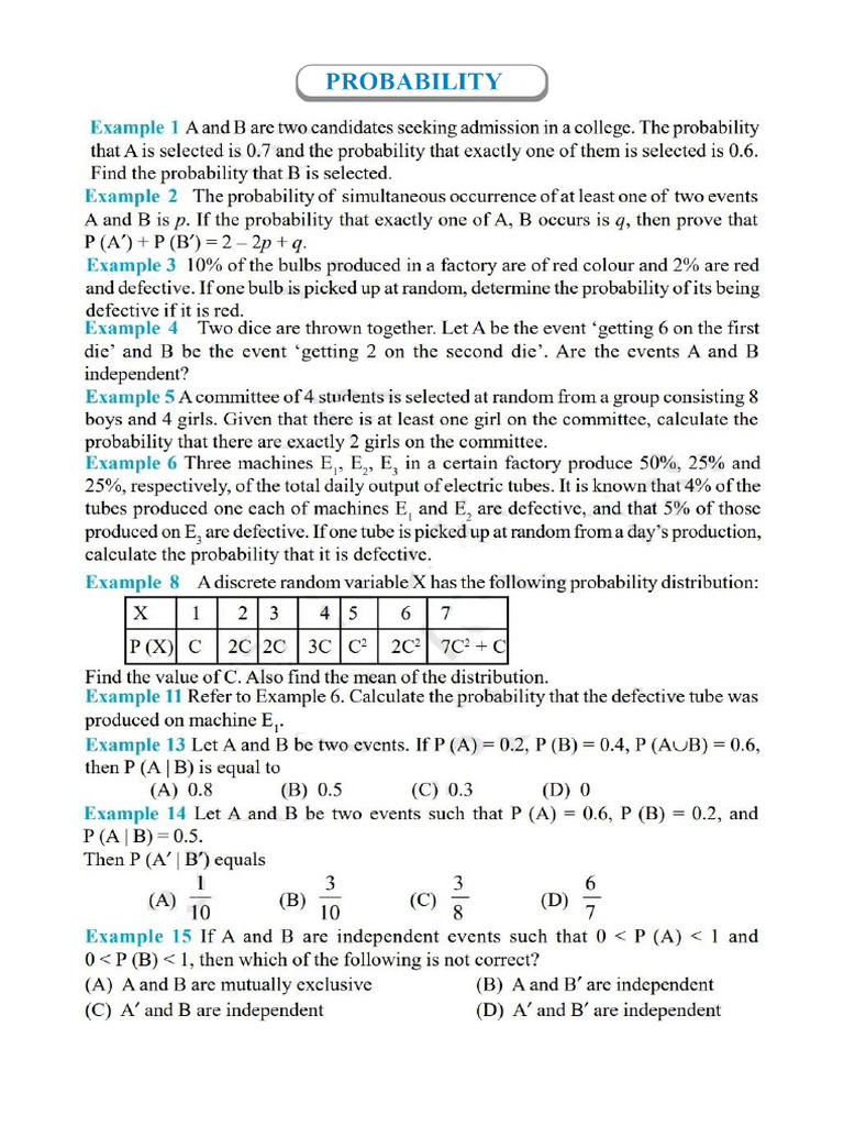 CH 13. Probability Exemplar Problems | PDF
