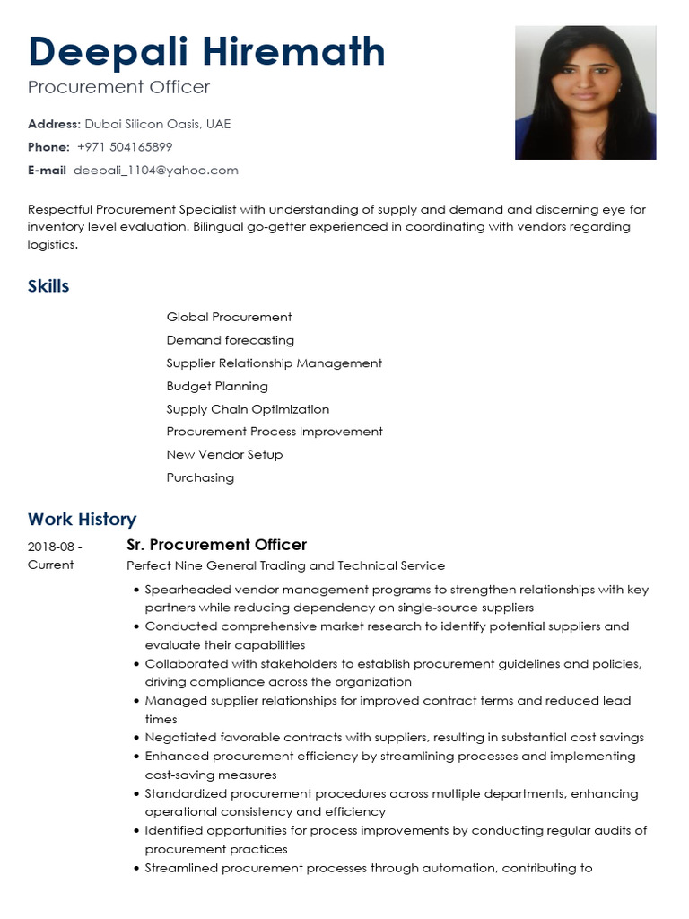 Deepali Hiremath Resume | PDF | Supply Chain | Procurement