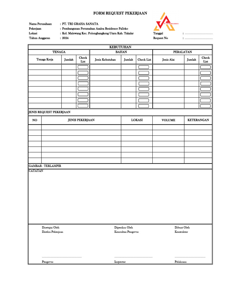Form Request Pekerjaan PT. Tri Graha Sanata | PDF