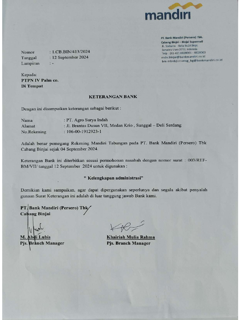 Surat Referensi Bank | PDF