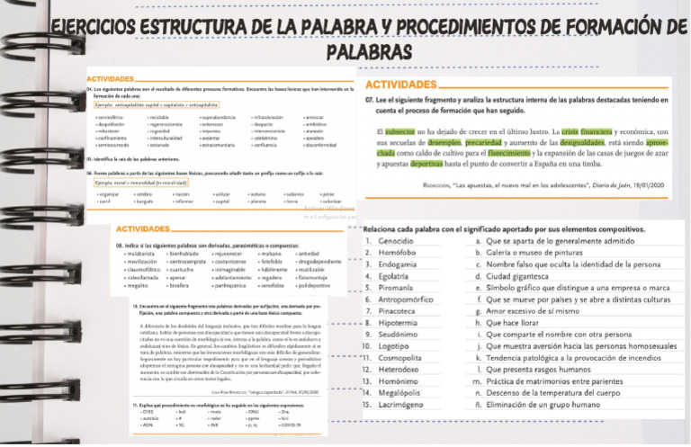 Ejercicios Estructura de La Palabra y Procedimientos de Formación de ...
