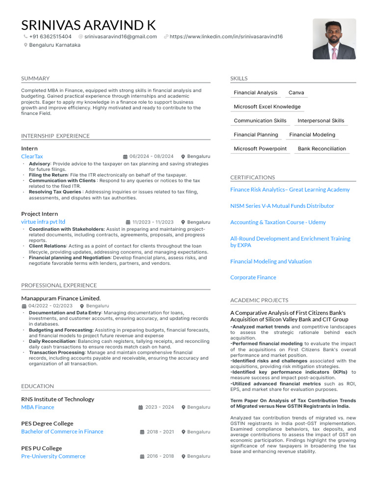Aravind Resume 1 | PDF | Taxes | Banks