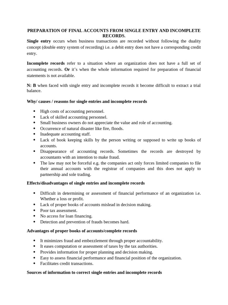 Dba Single Entry and Incomplete Records | PDF | Debits And Credits ...