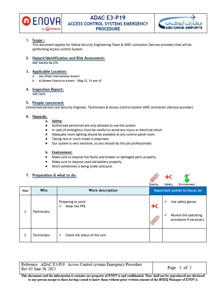 ADAC E3-P19 Access Control Systems Emergency Procedure R2 | PDF ...